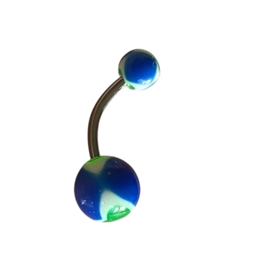 Accessories | Blue Belly Button Ring W Green Heart | Poshmark